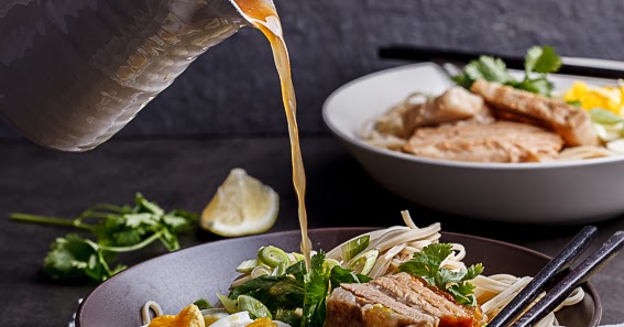 A SIMPLE BOWL OF UNCTUOUS ROASTED PORK BELLY RAMEN WITH NOODLES IN A ...