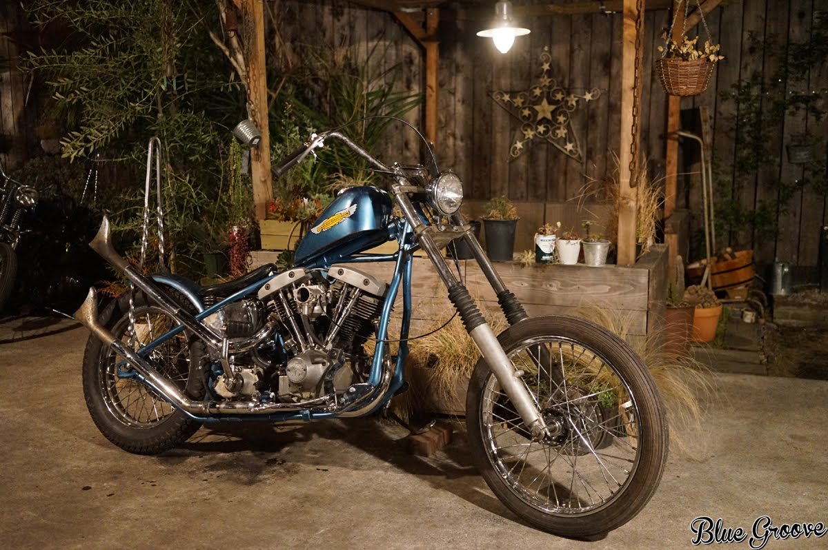 BLUE GROOVE SHOP BLOG: - SOLD - 72`Shovel BLUE Chopper Fired up and running