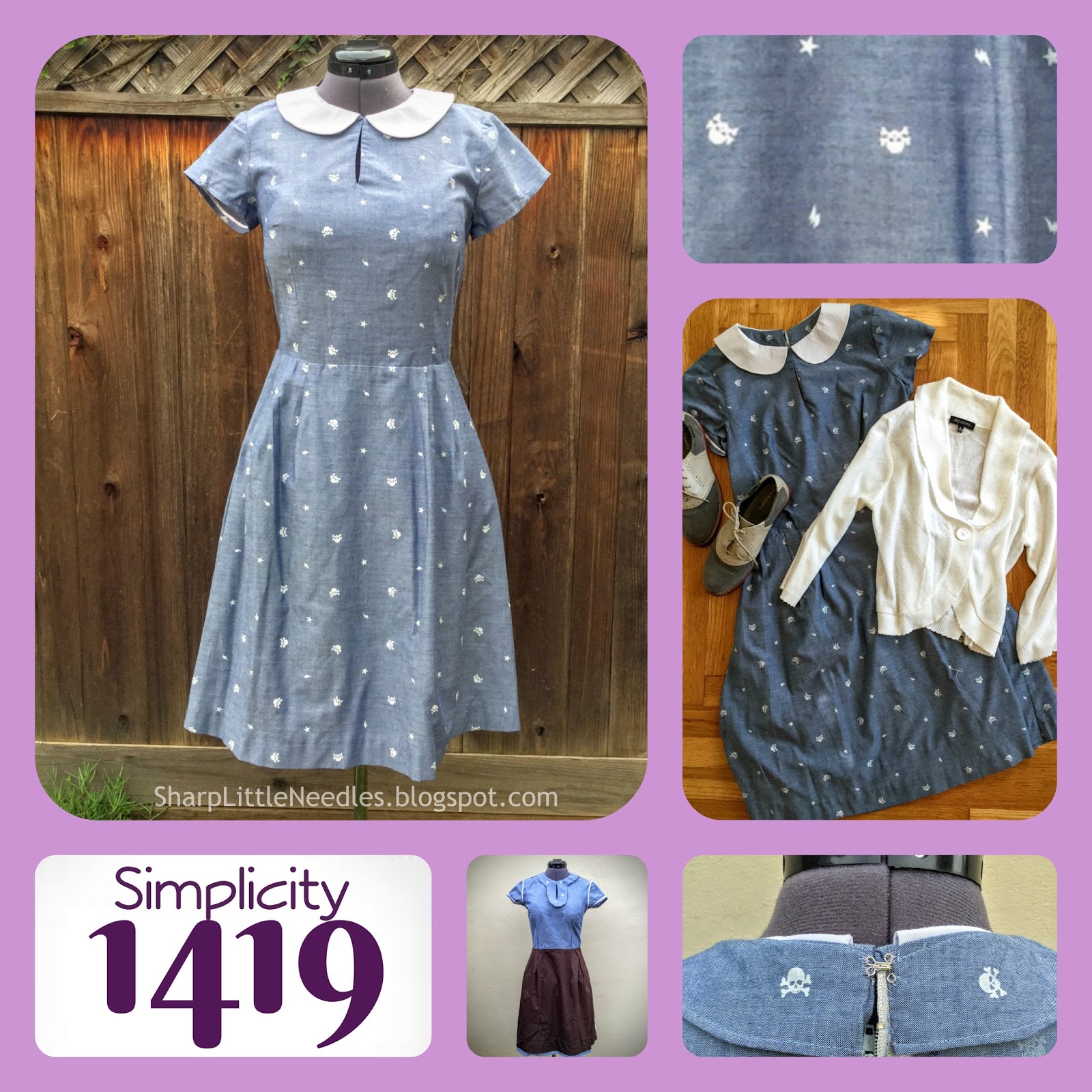 Sharp Little Needles: Finished project: Lisette for Simplicity 1419, aka "Skull-tastic Chambray ...
