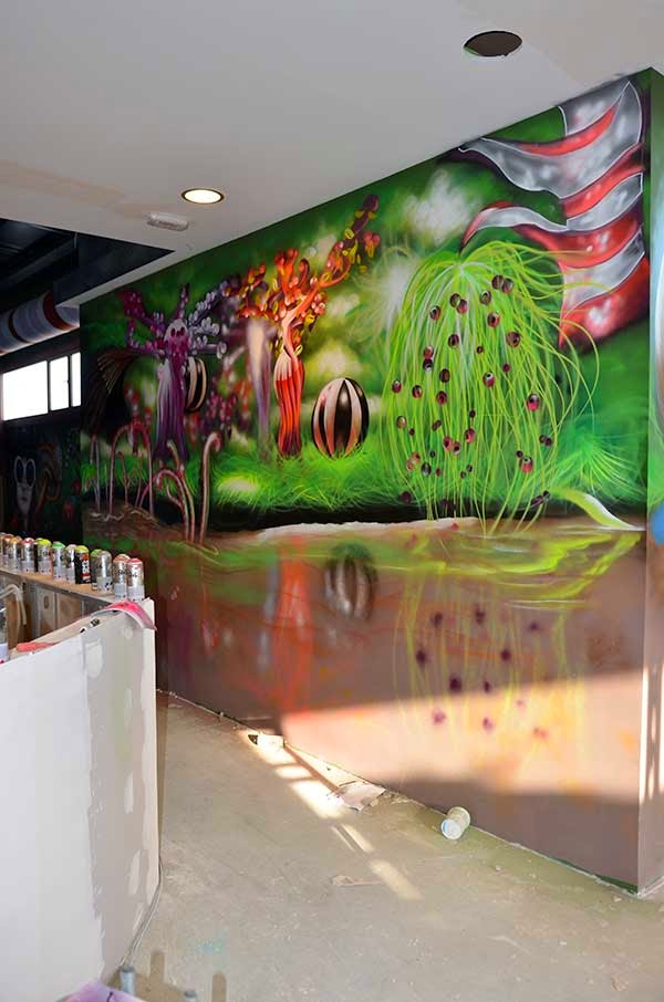 Graffiti mural la fábrica de chocolate