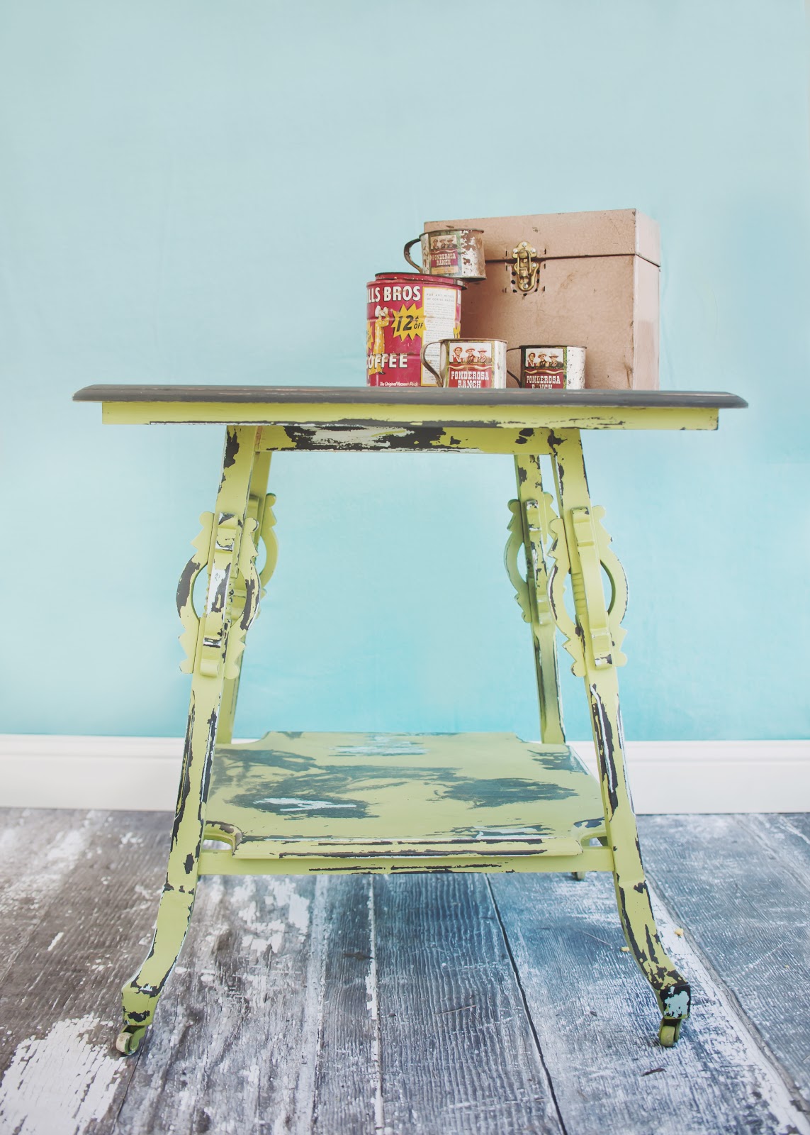 Vintage Orchard Furniture: Unique Distressed Green Table