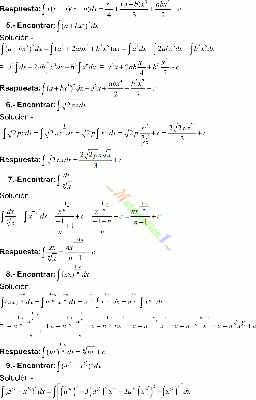 INTEGRALES INMEDIATAS PROBLEMAS RESUELTOS PDF