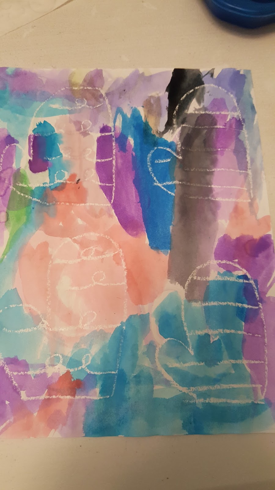 Arianne's Joys: White Crayon Reveal Watercolor Mittens