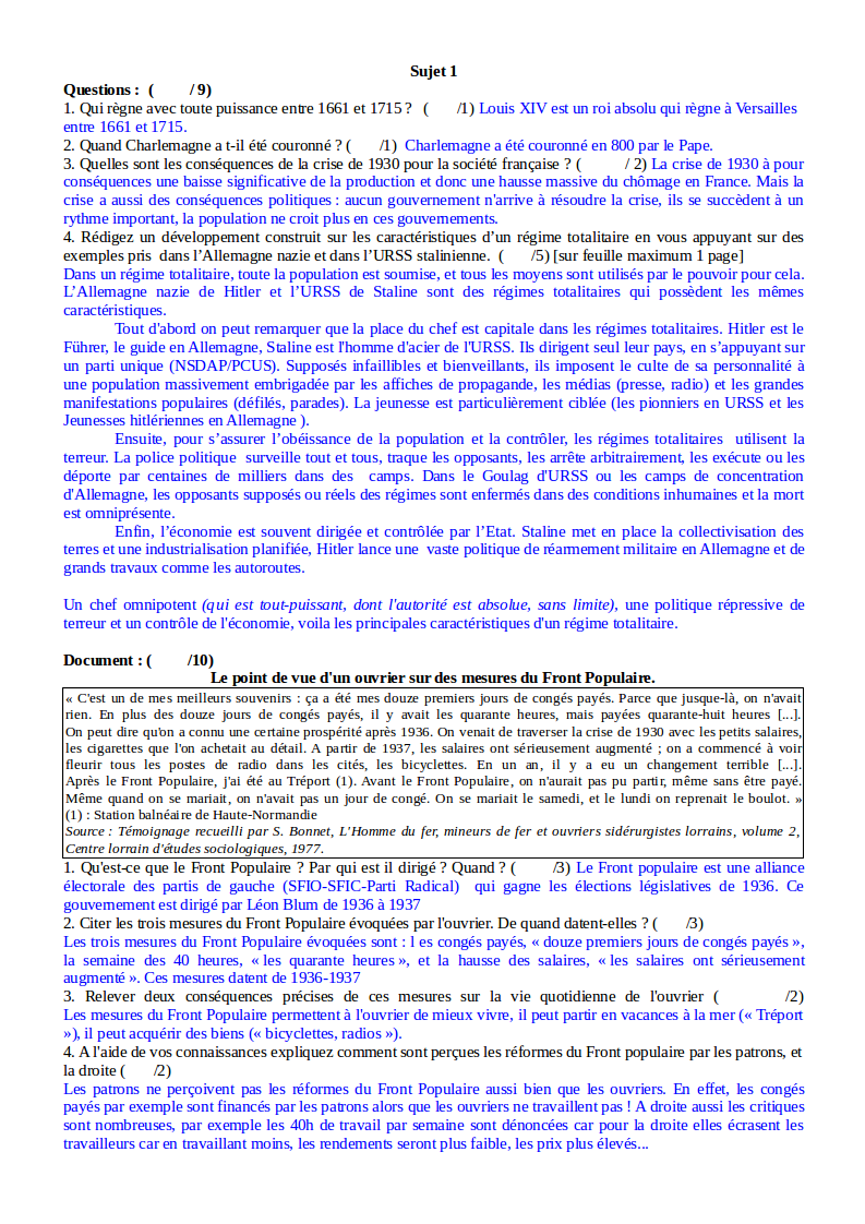 Histoire-Géographie Brevet: Partie2: Evaluation