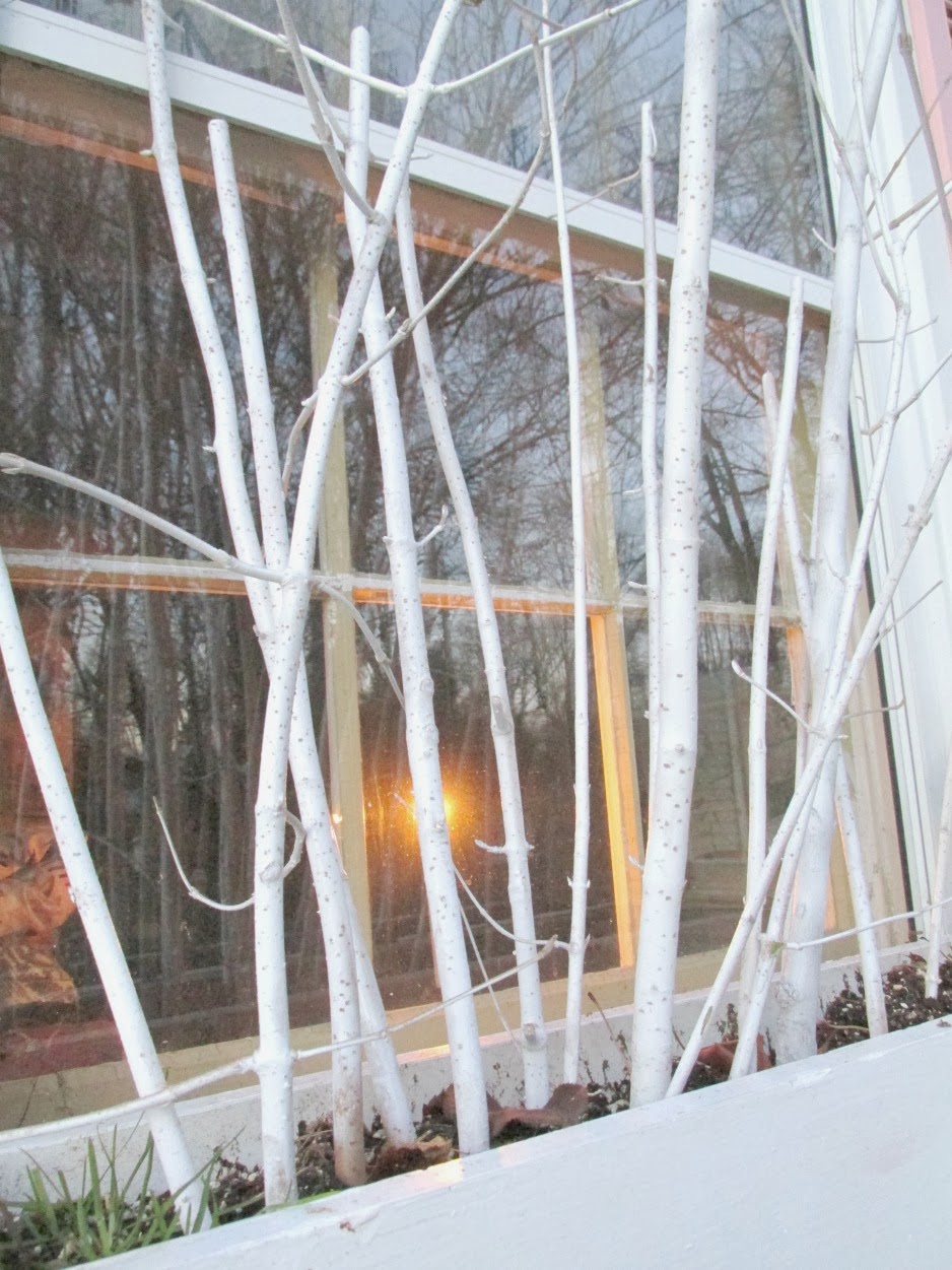Faux White Birch Tree Sticks and Winter Window Boxes - Crafts a la mode