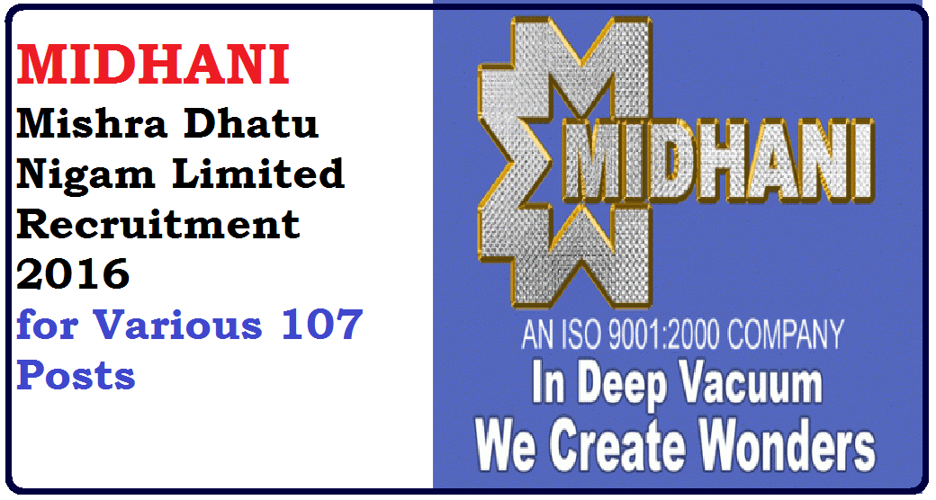 MIDHANI Mishra Dhatu Nigam Limited Recruitment 2016 - TS Teachers ...