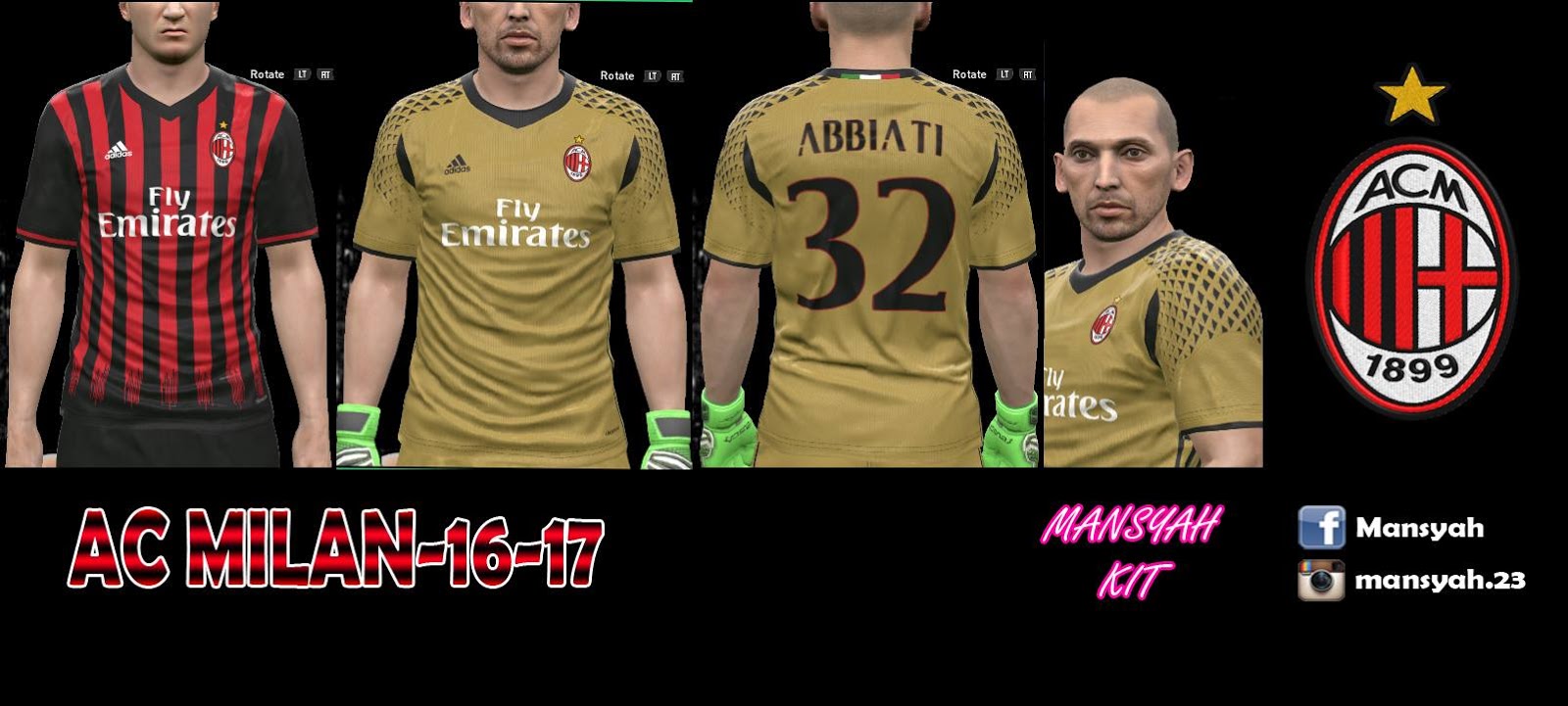 pes-modif: PES 2016 AC Milan 16-17 Kits by Mansyah