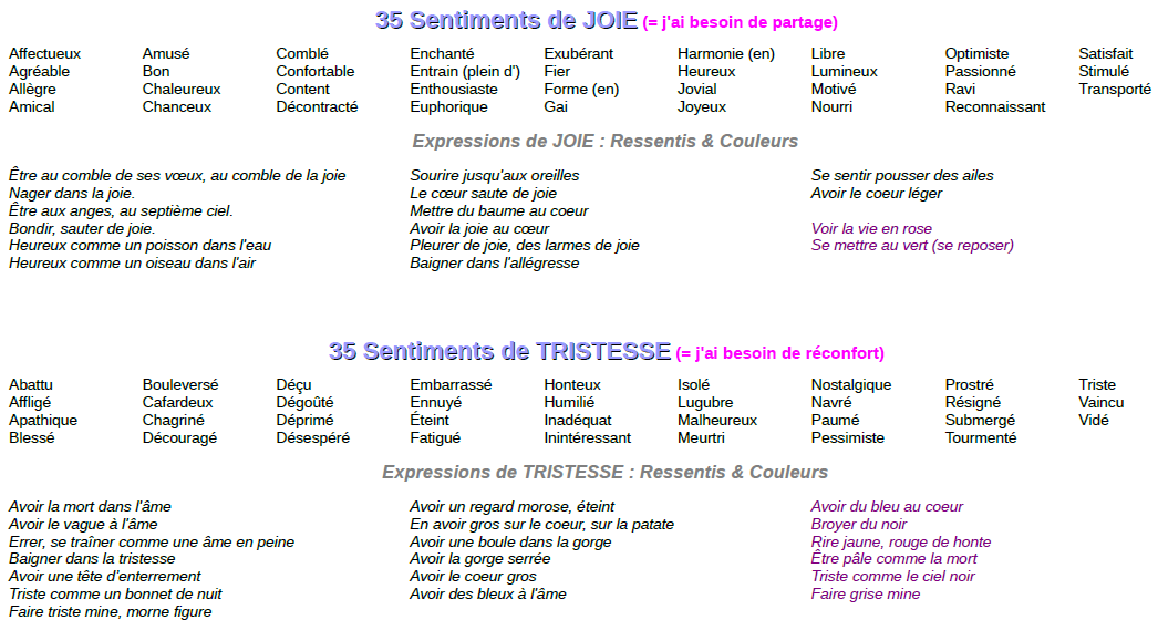 Morne des Lettres: Fiche mémo n°2 : le vocabulaire des sentiments et ...
