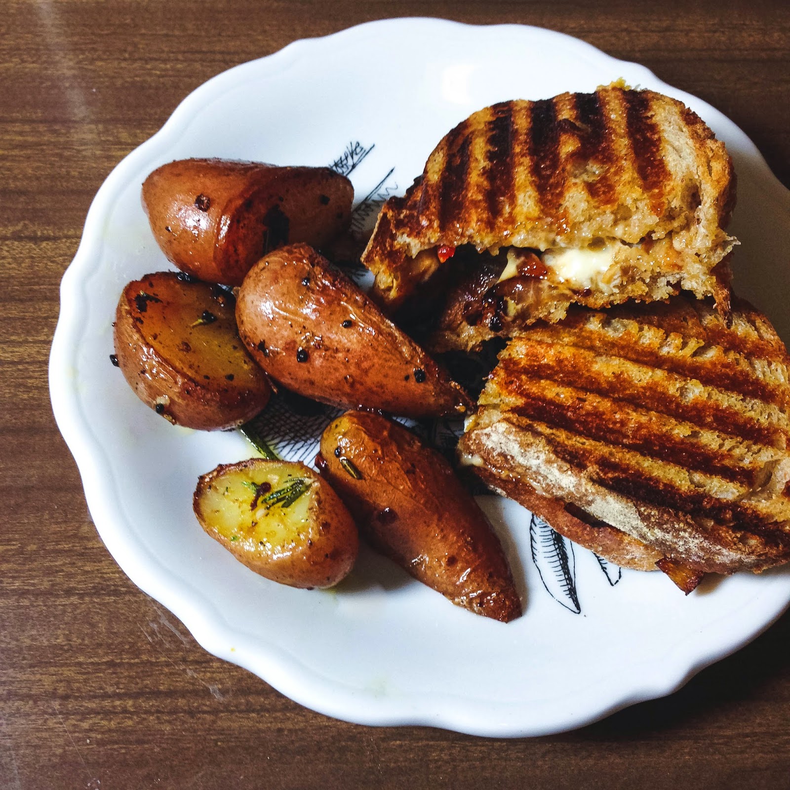 Balsamic Chicken Panini Sandwich with Roasted Fingerling Potatoes