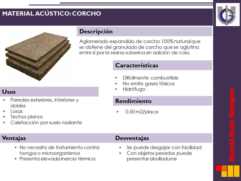 Mariela Núñez: Ficha Técnica de Material Acústico: Corcho