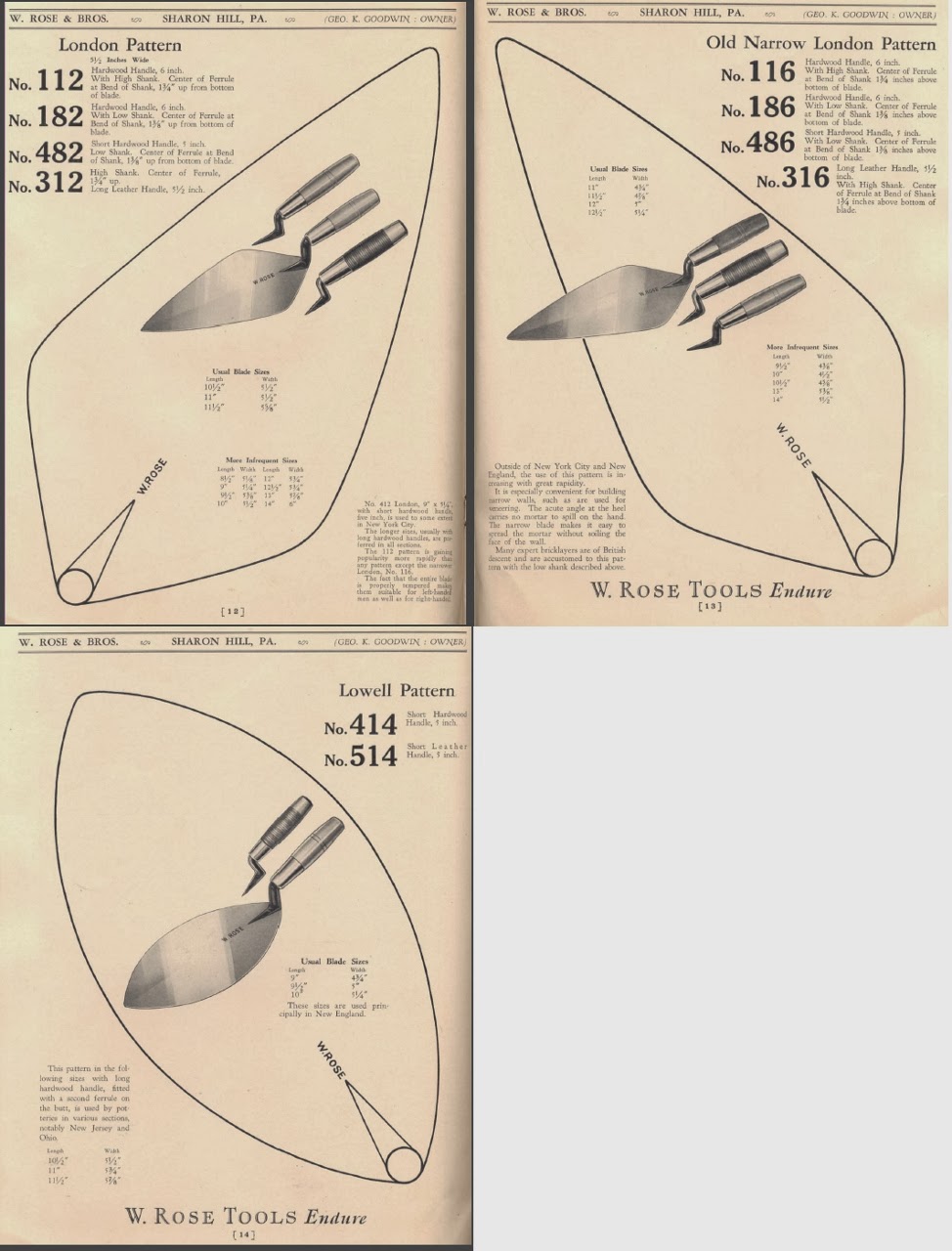 Trowel and Masonry Tool Collector Resource : Guide To Brick Trowel Patterns