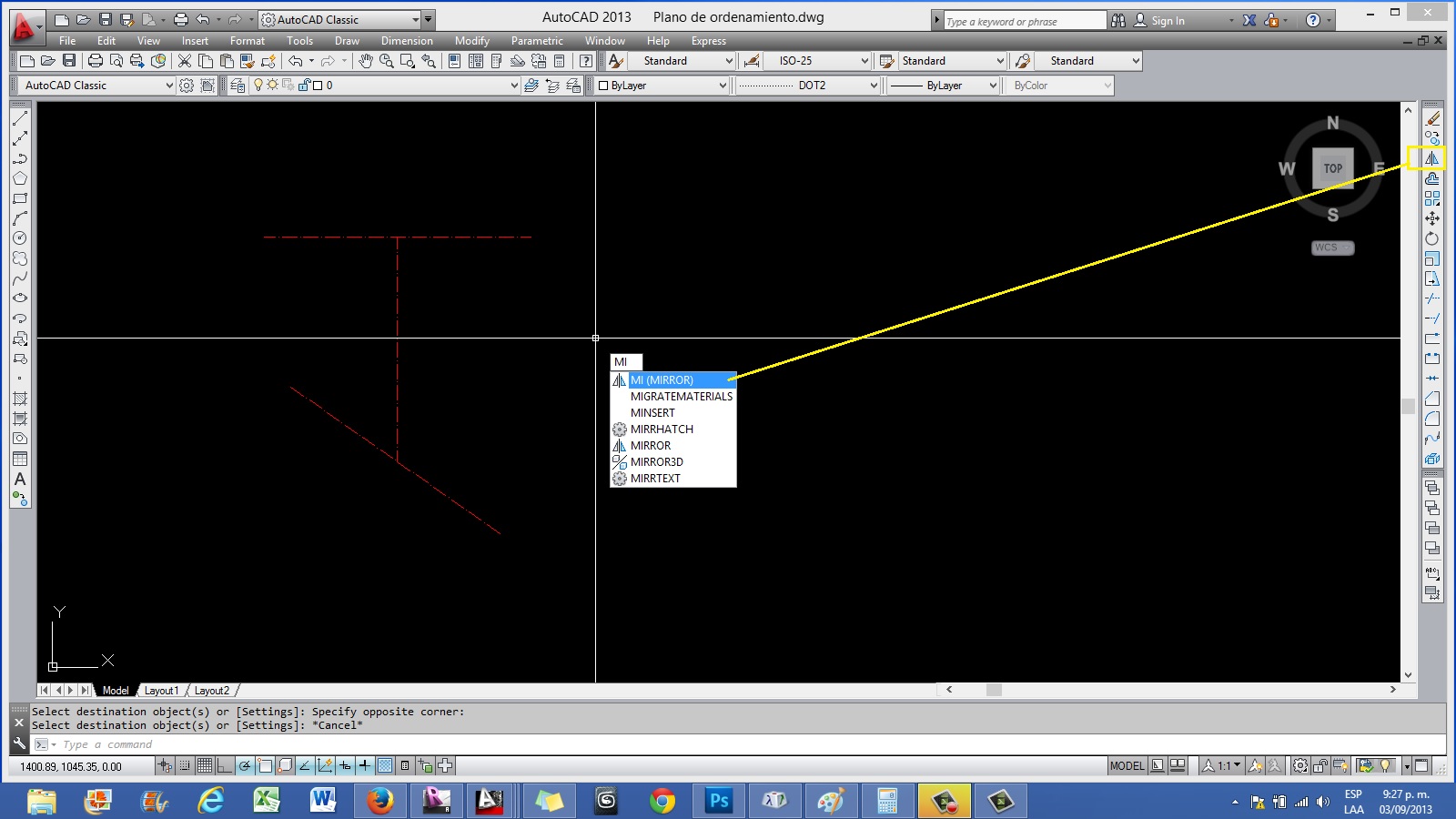 Aplicando Comando Mirror en AutoCad - DominarCad