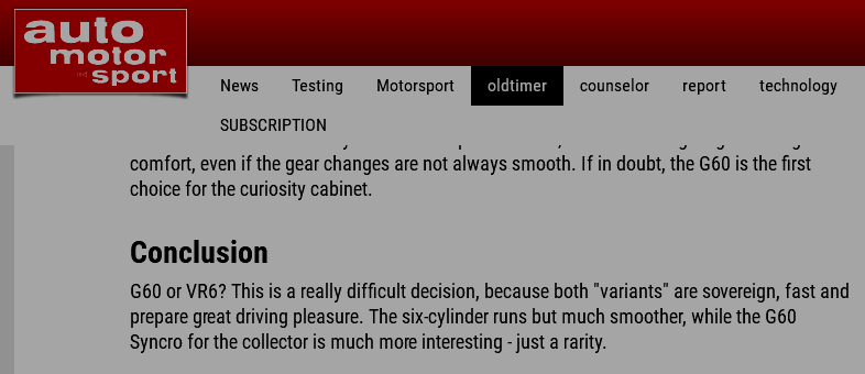 VW SYNCRO: g60 vs vr6