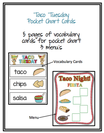 Free Taco Tuesday Pocket Chart Cards plus Menu ~ Preschool Printables