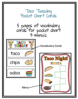 Free Taco Tuesday Pocket Chart Cards plus Menu ~ Preschool Printables