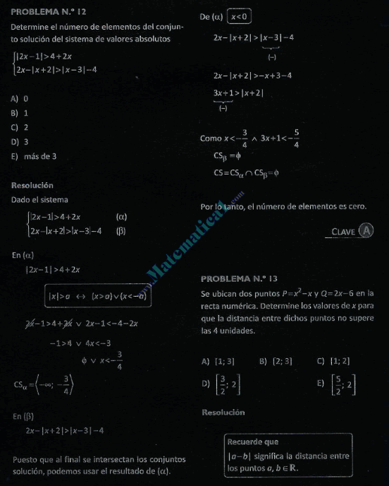 VALOR ABSOLUTO PROBLEMAS RESUELTOS PREUNIVERSITARIOS