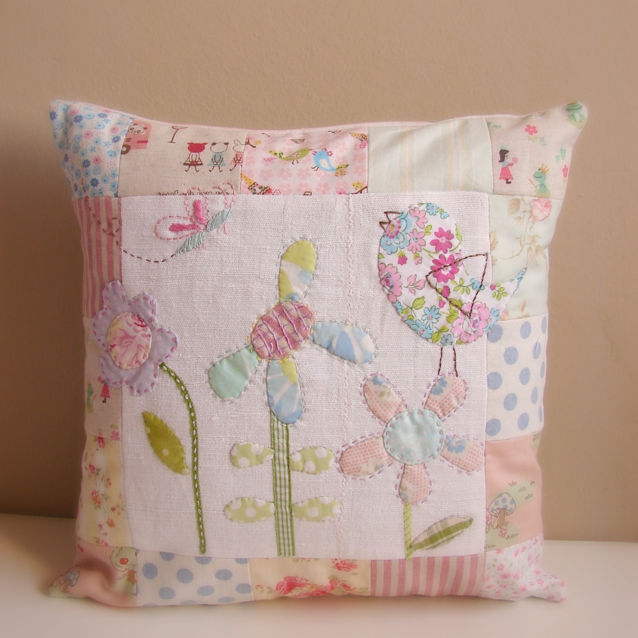Roxy Creations: Cushion patchwork bird butterfly and flowers