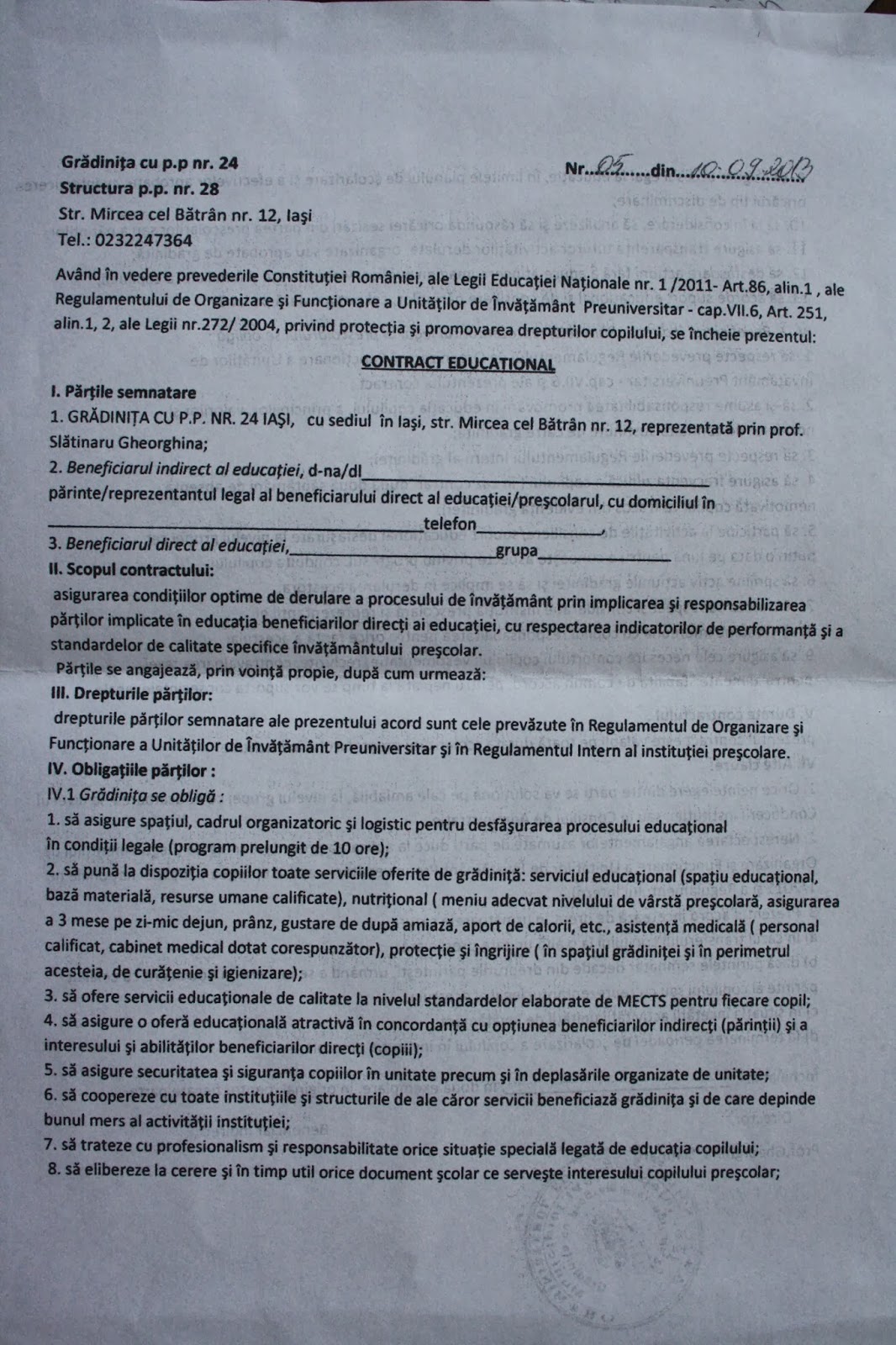 Gradinita 24: Model CONTRACT EDUCATIONAL