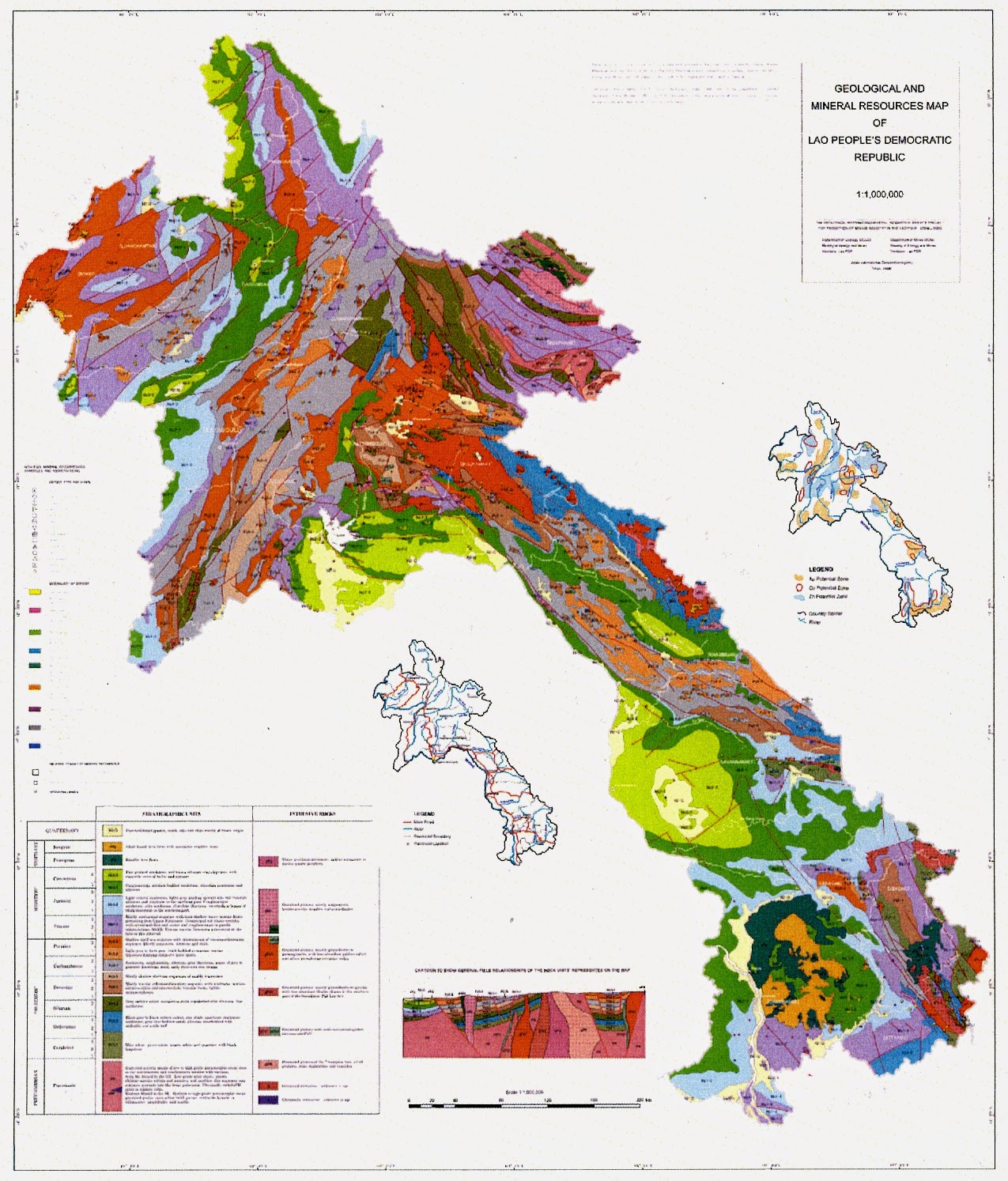 ແຜນ ທີ່ ທໍ ລະ ນີ ສາດ Geological and Mineral map of lao - Hukased
