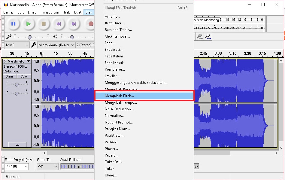 Aldy Ramadhan: Cara Mengubah Efek Suara Lagu Seperti "Alvin And The Chipmunk" Menggunakan AudaCity