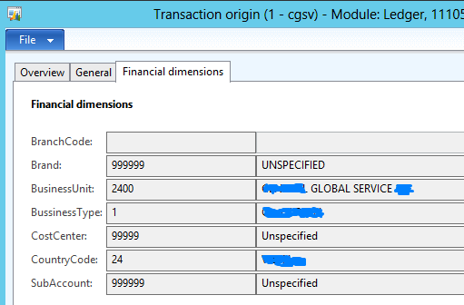 Dynamics AX/365FO: X++ Display Financial Dimension Value