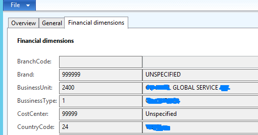 Dynamics AX/365FO: X++ Display Financial Dimension Value