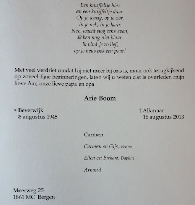De laatste pagina: In memoriam Arie Boom (16 aug. overleden)
