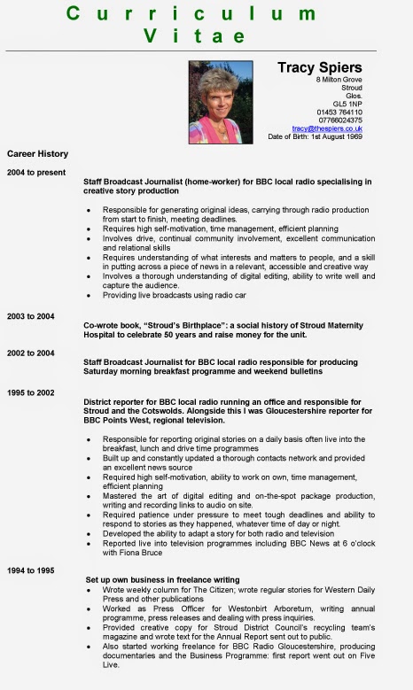 Tracy Spiers Professional Practice: Updating my CV