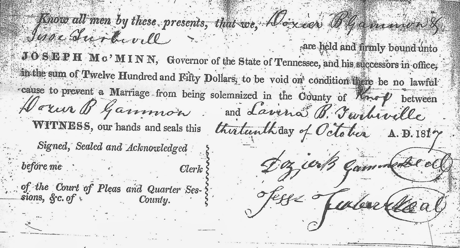 MORRIS-GAMMON FAMILY HISTORY: Marriage Licenses & Birth and Death ...