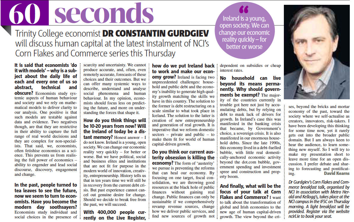 True Economics: 5/11/2013: Metro Herald 60 Seconds interview