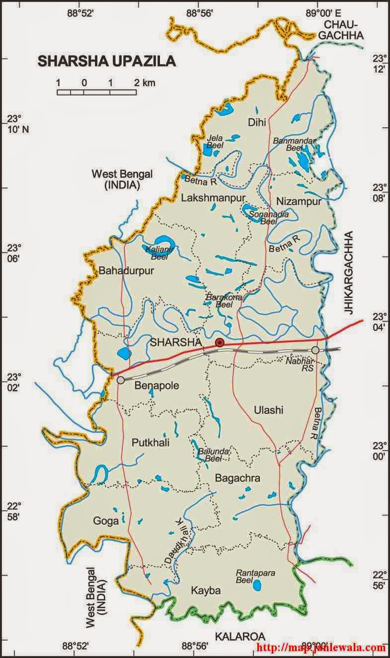 Sharsha Upazila Map, Jessore District, Bangladesh