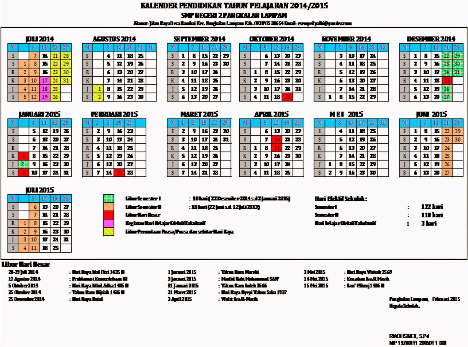 Download Kalender Pendidikan SMP 2014 - 2015 | MATAHARI HIDUP