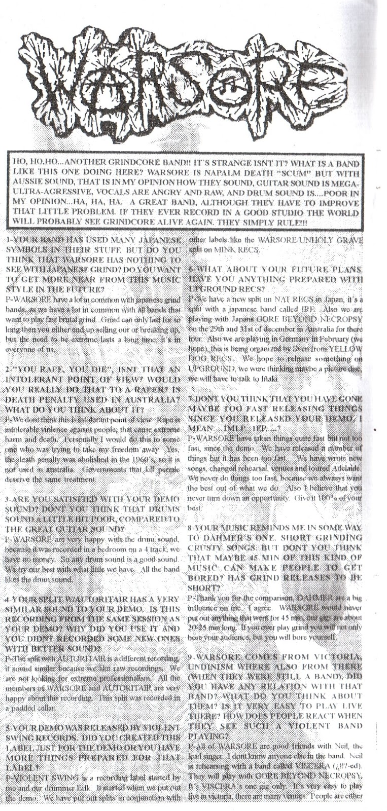 PERRO MALDITO: WARSORE interview 1996