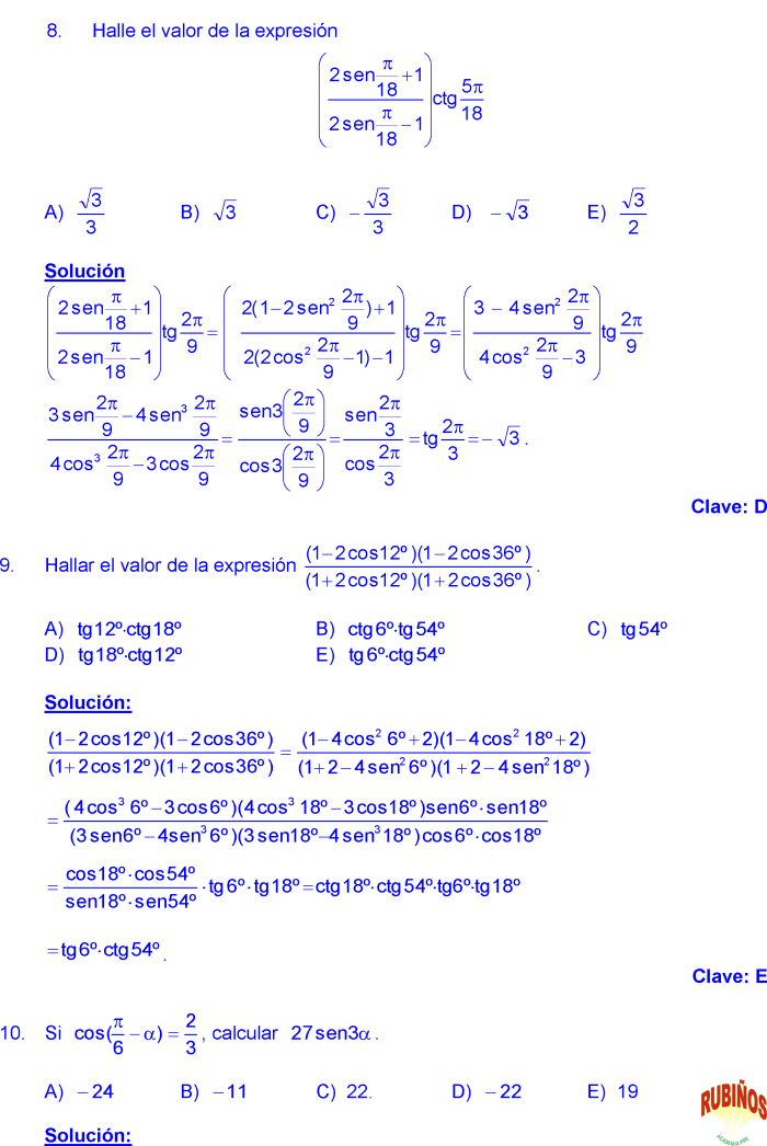 ANGULO TRIPLE TRIGONOMETRÍA EJERCICIOS RESUELTOS IDENTIDADES ...