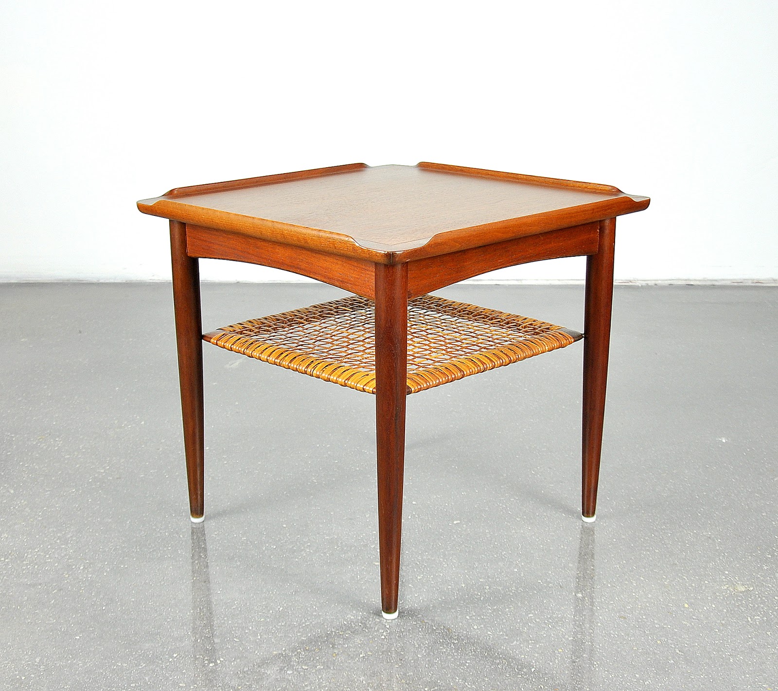 SELECT MODERN: Poul Jensen for Selig Teak Two-Tier Caned Side Table