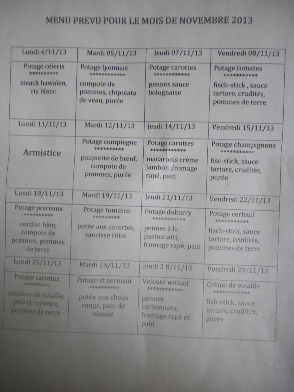 Menu des repas chauds du mois de novembre - École Saint-Joseph à ...