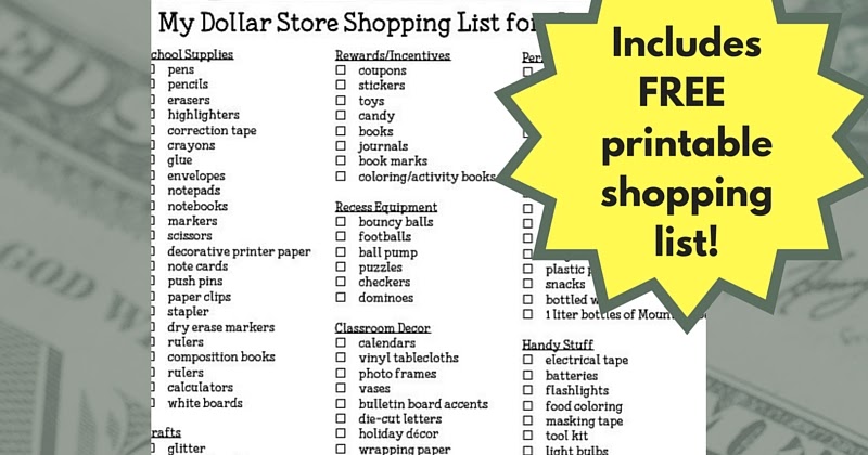 Aspire to Inspire Classroom Resources: Dollar Store Shopping List for ...