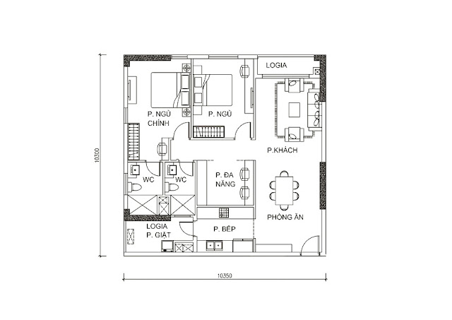 Mẫu căn 2PN + 1 ĐN Căn hô Hà Đô Centrosa Garden