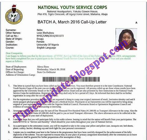 TIMES UPDATE: How to Print 2016 NYSC Call-Up Letter for Batch A