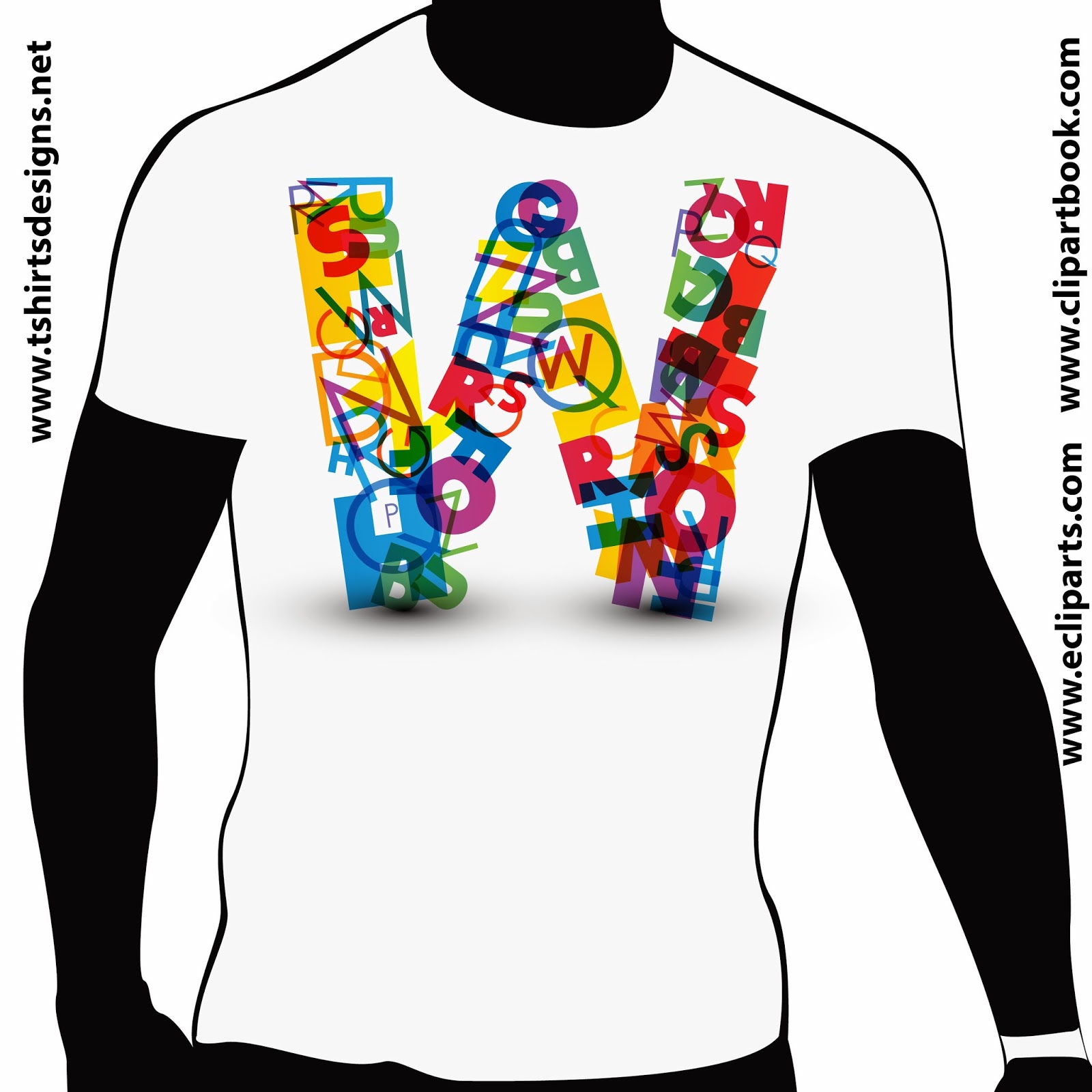 free clip arts: Digital Alphabetical Letters T-shirts Print designs
