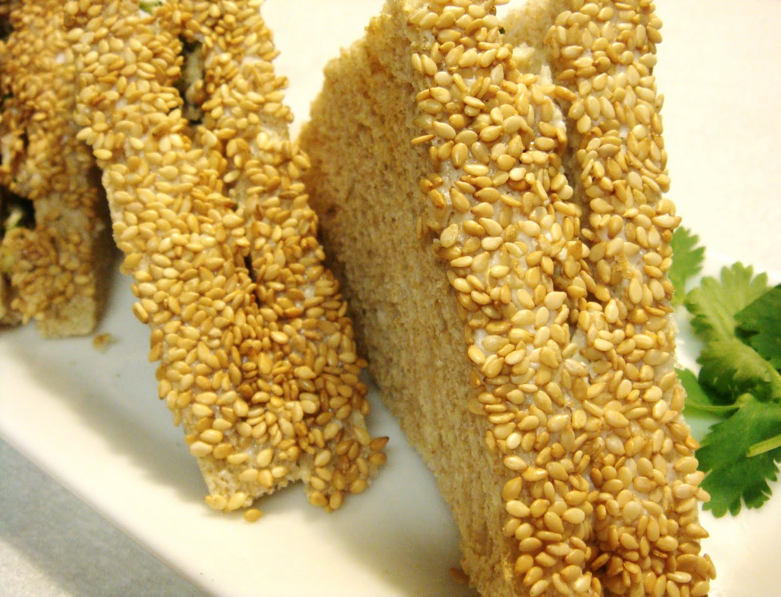 the little olive branch: sesame-crusted chicken salad tea sandwiches