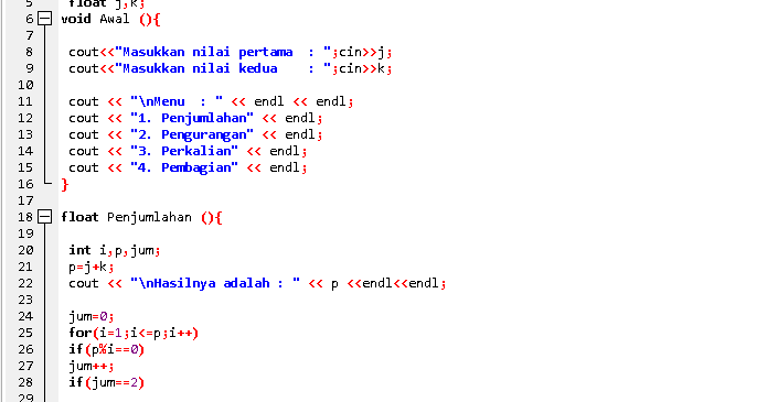 Codingan C++ Menentukan Bilangan Prima dengan Menu Penjumlahan ...