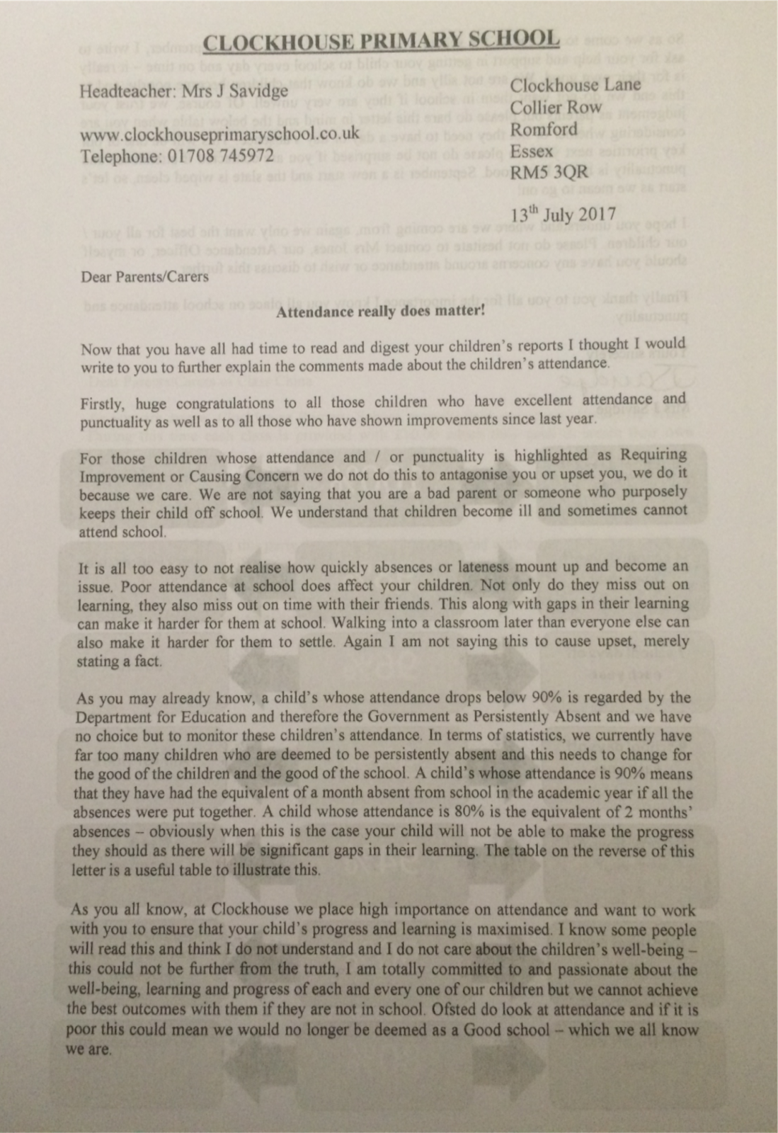 Clockhouse Primary School: Attendance and Punctuality