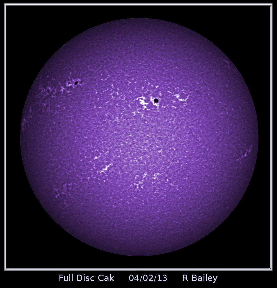 Solar Observations by R Bailey: Sun in Calcium K line 393.3 nm