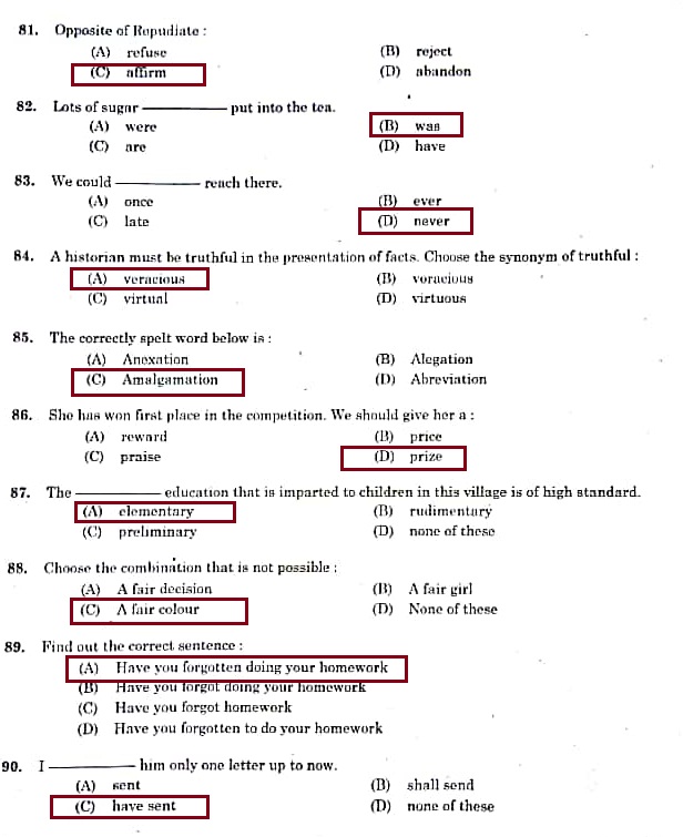 Question Paper and Answer Key - Attender, Prison Officer, Light Keeper ...