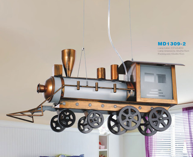 Ornate Kids Lamps: Cute kids bedroom train shape pendant lamps