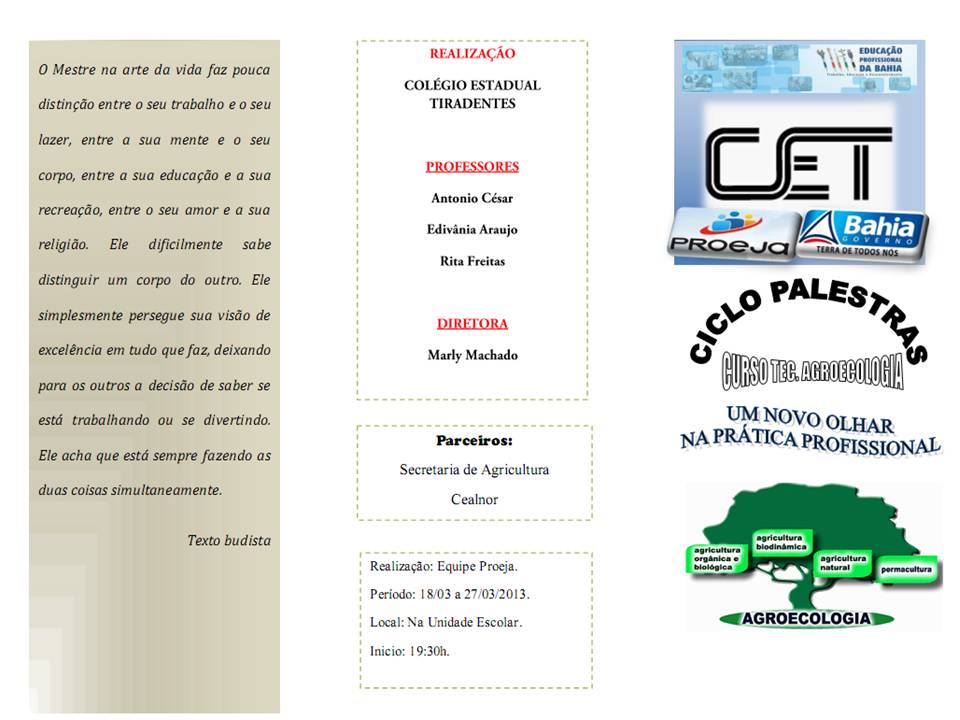 PROEJA RIO REAL-BA (AGROEXTRATIVISMO E AGROECOLOGIA): Folder Ciclo de ...