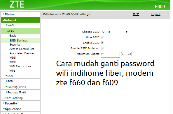 Andropick: Cara mudah ganti passwrod wifi Indihome Modem ZTE f609 dan ...