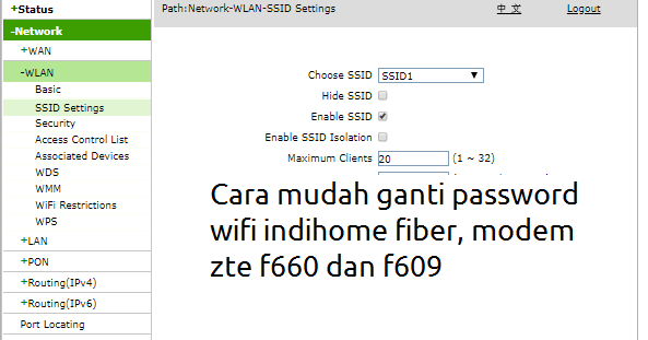 Andropick: Cara mudah ganti passwrod wifi Indihome Modem ZTE f609 dan ...
