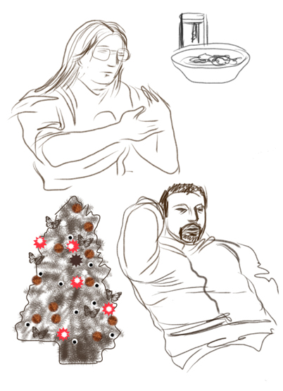 Art By-Products: Party goers and holiday tree